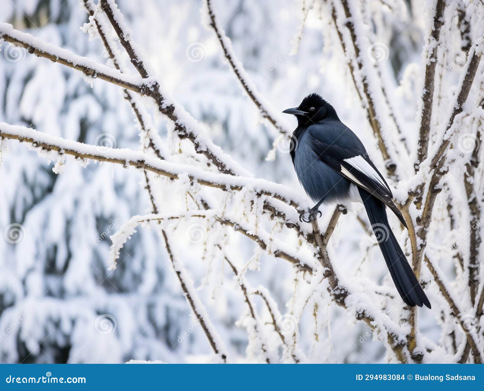 Magpie perched on a tree stock illustration. Illustration of billed ...