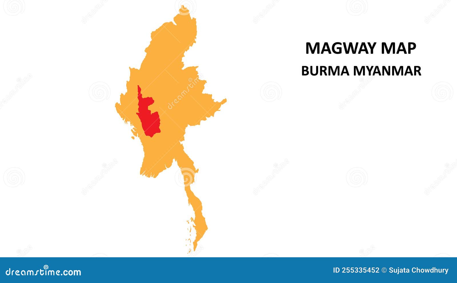 Magway State and Regions Map Highlighted on Burma Myanmar Map Stock ...