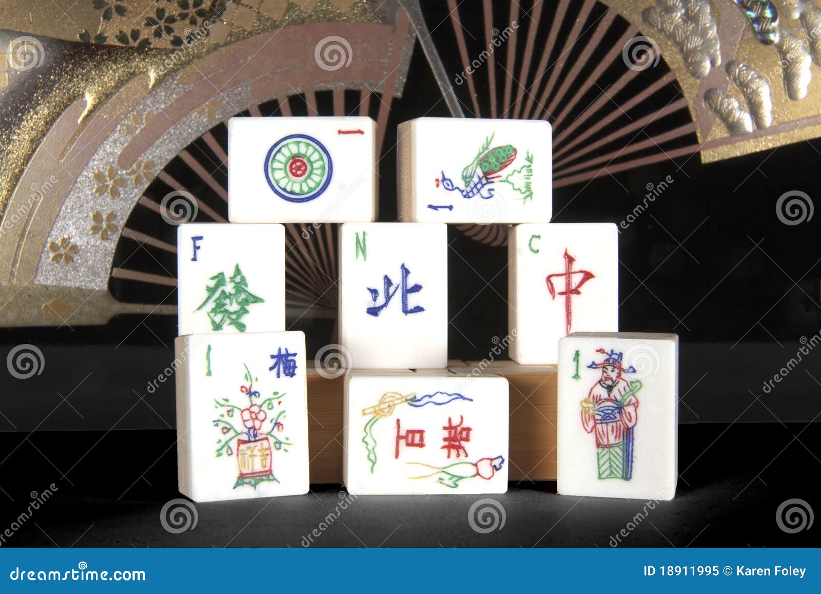 Mah Jong Tiles with Fans stock image. Image of decorative - 18911995