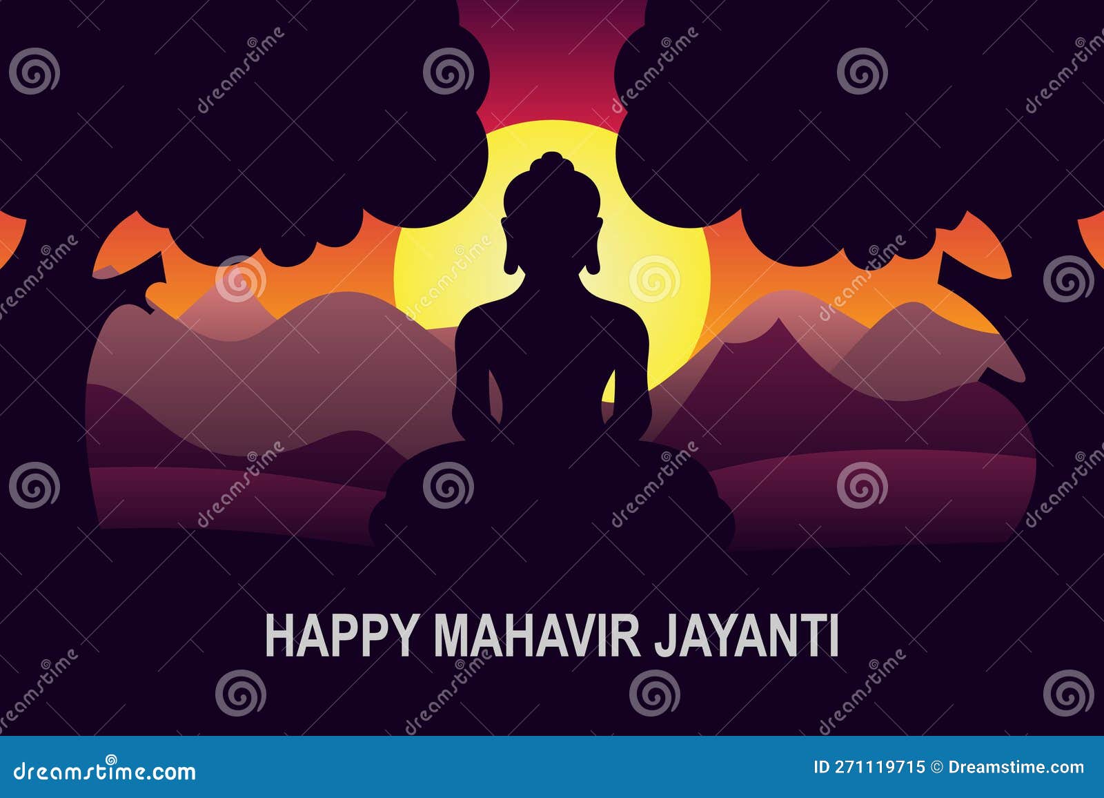 Mahavir Jayanti Poster Template Indian Festival Cartoon Vector ...