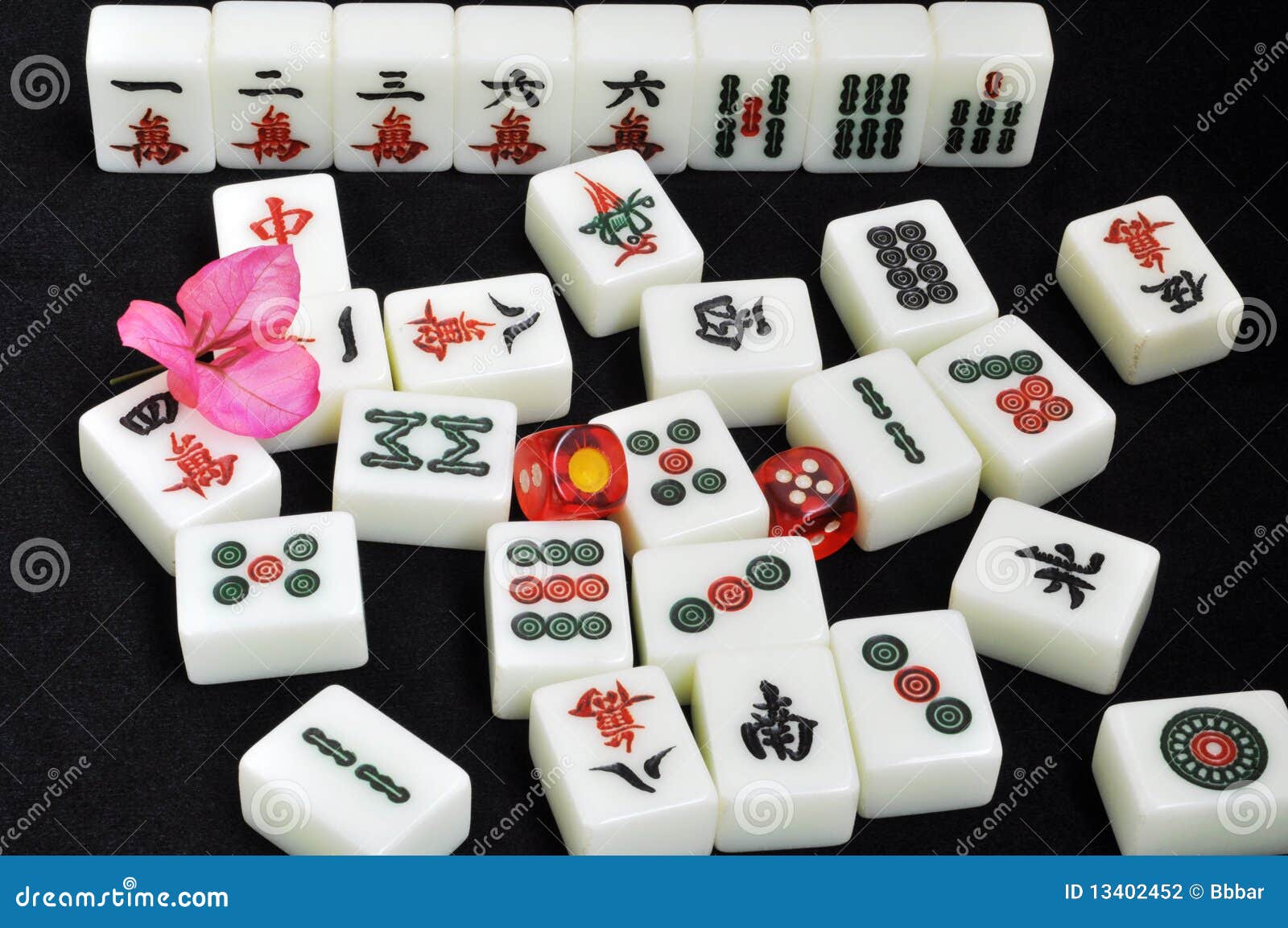 Mahjong Tiles on Black Background Stock Photo - Image of dice, white ...