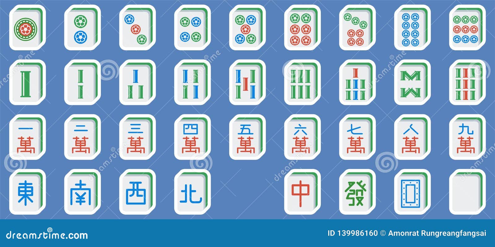 Mahjong Tiles Set, Vector Illustration Flat Design Stock Vector ...