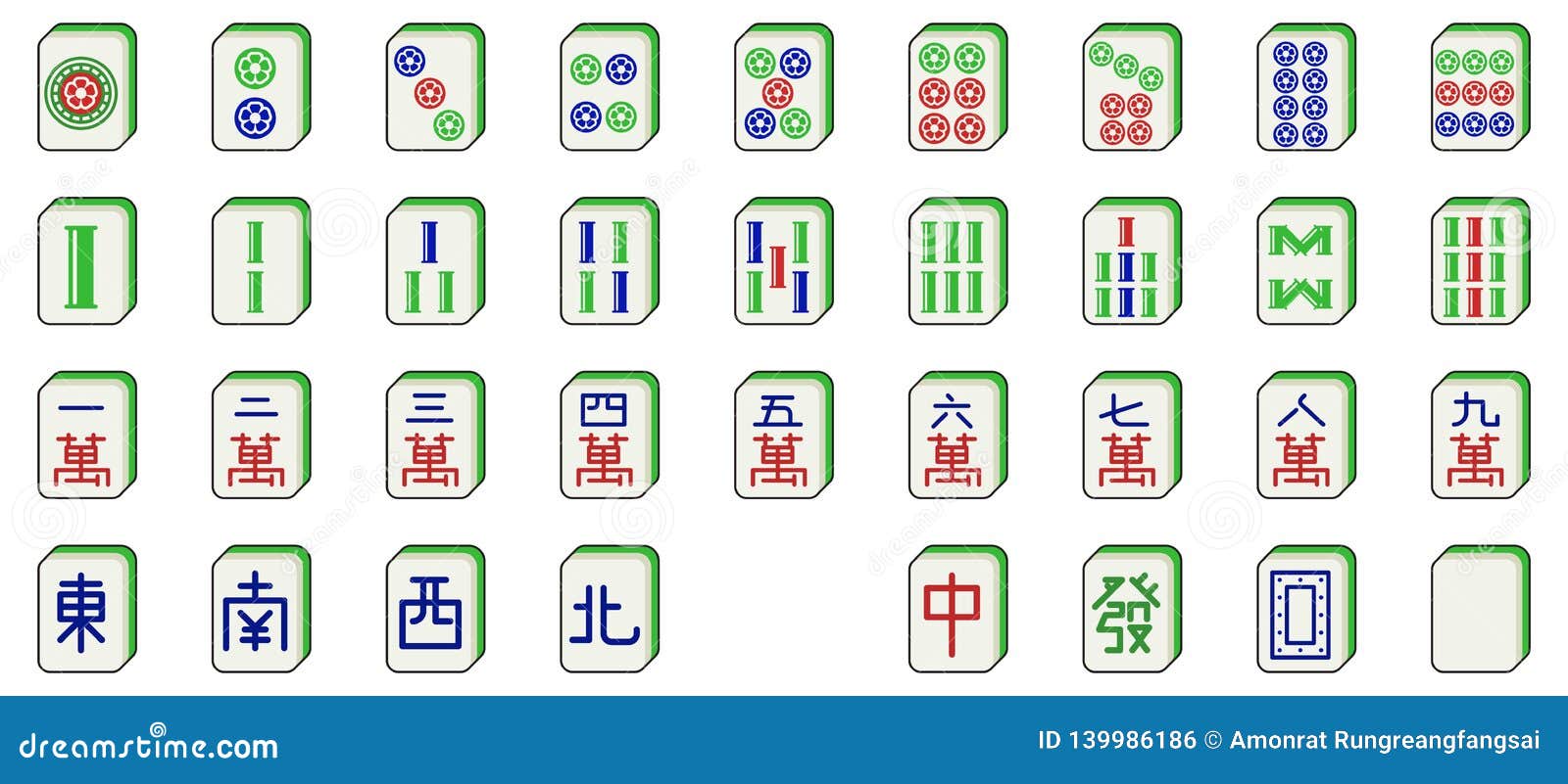 Mahjong Tiles Set, Vector Illustration Flat Design Stock Vector ...