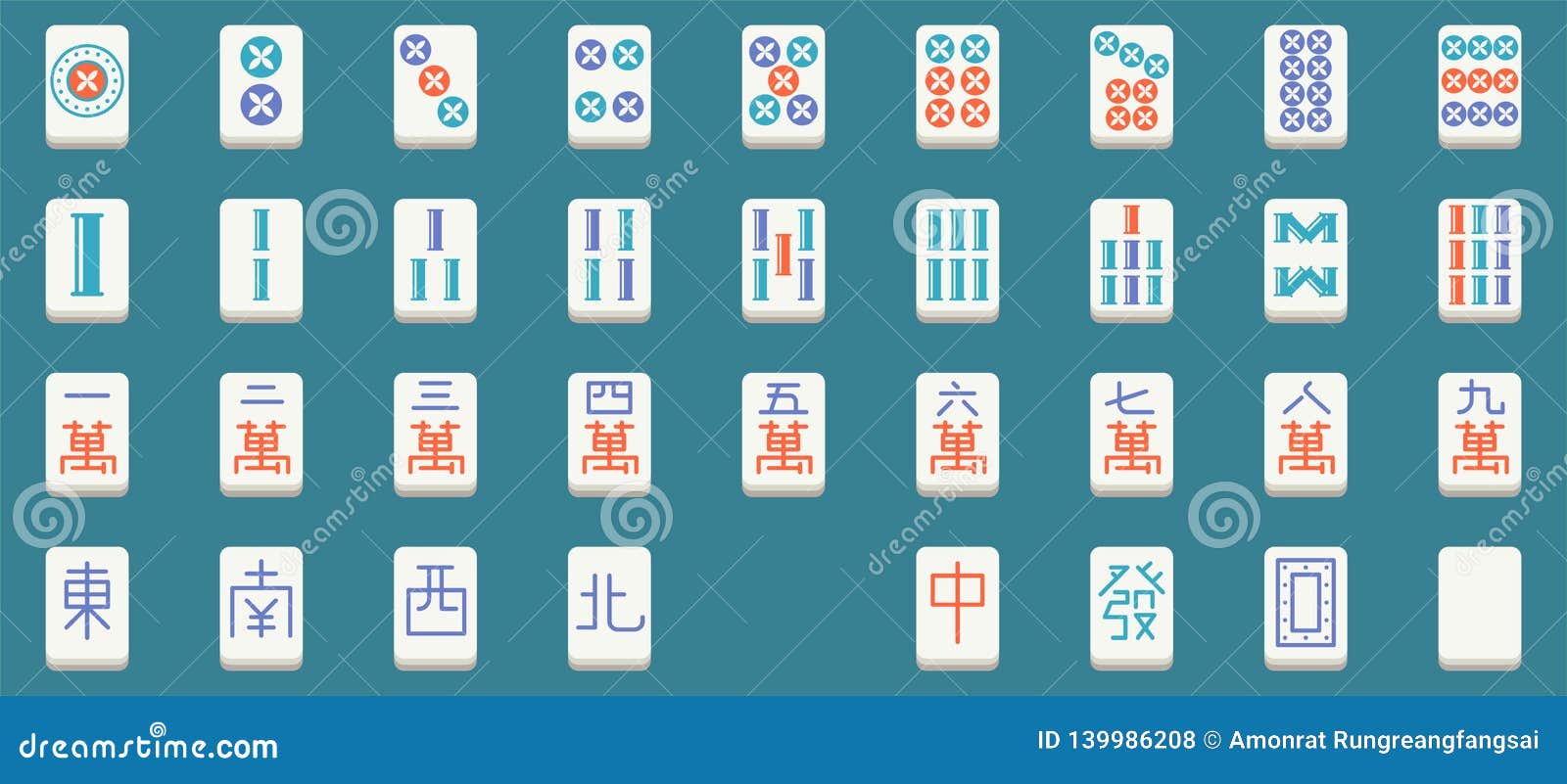 Mahjong Tiles Set, Vector Illustration Flat Design Stock Vector - Illustration of icon, alphabet ...