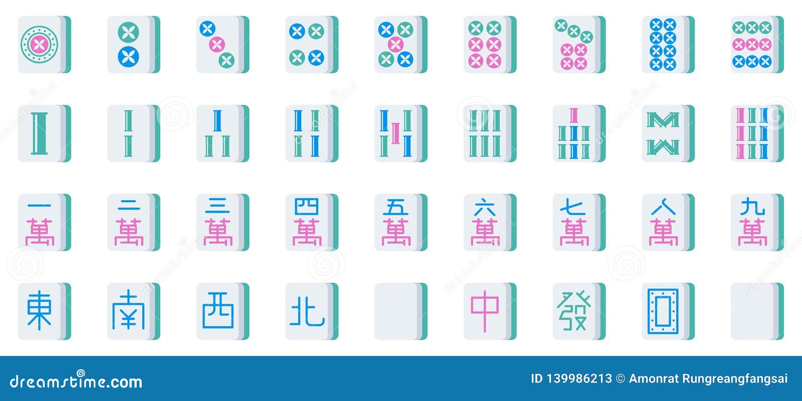 Mahjong Tiles Set, Vector Illustration Flat Design Stock Vector ...