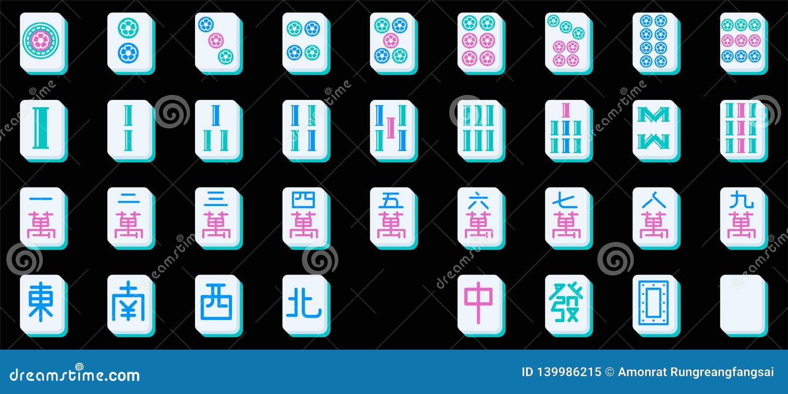 Mahjong Tiles Set, Vector Illustration Flat Design Stock Vector ...