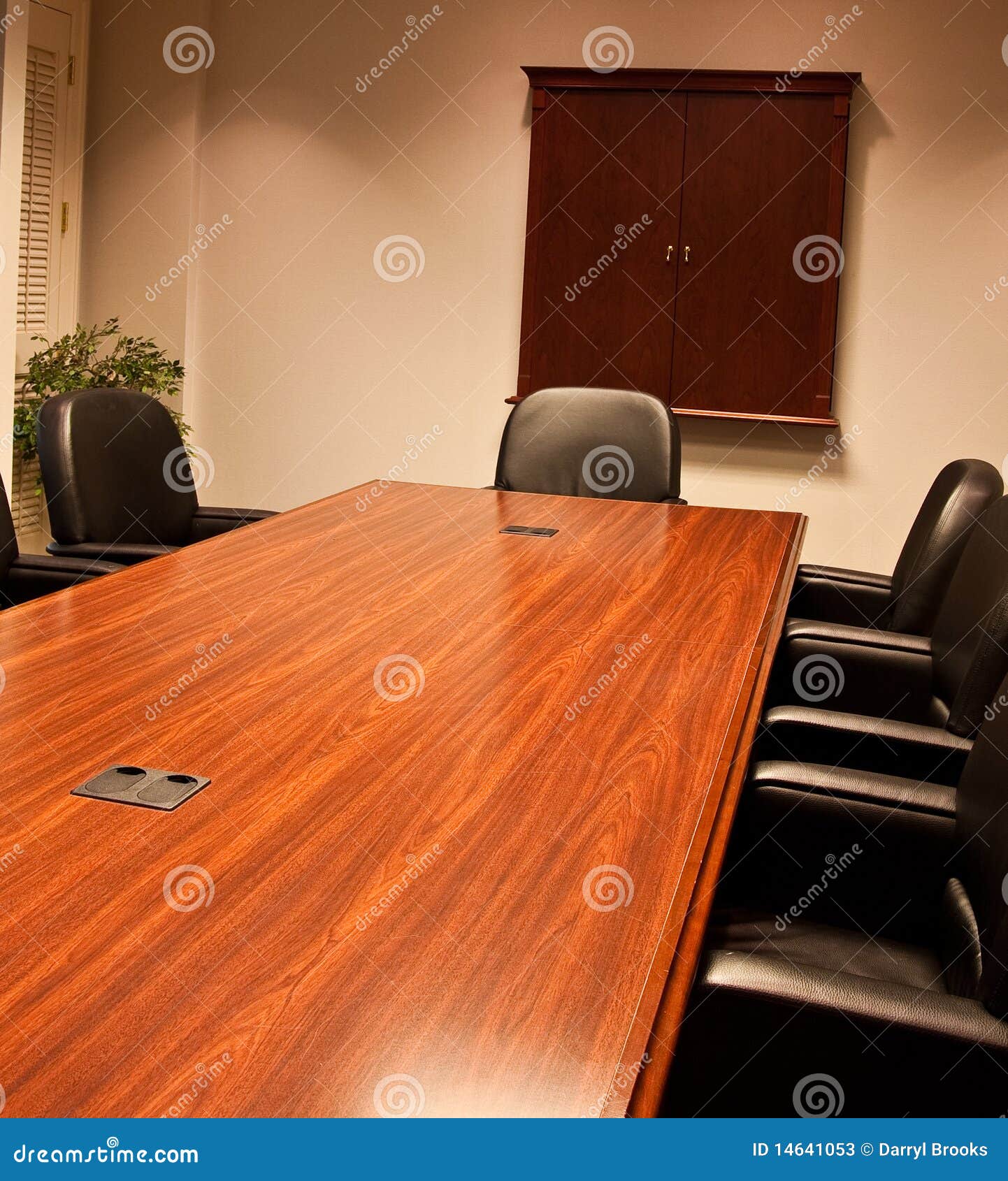 Mahogany Conference Table with Holes for Cables Stock Image - Image of ...