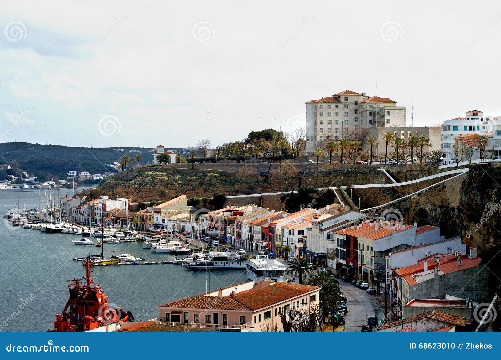 Mahon Harbor stock photo. Image of buildings, moored - 68623010