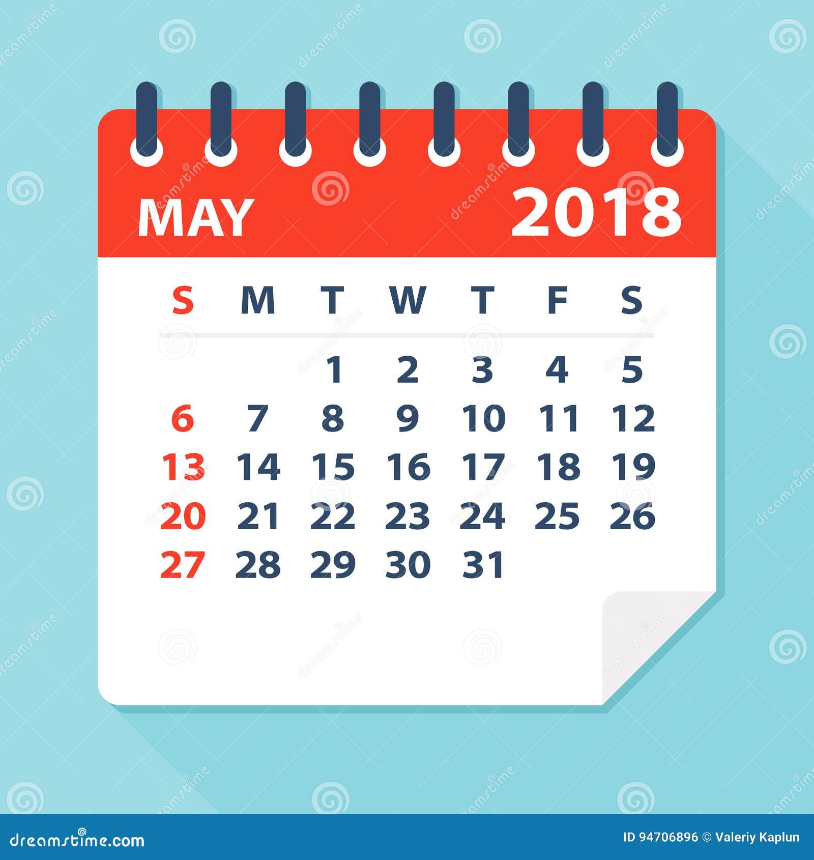 Mai 2018 Feuille De Calendrier - Illustration Illustration Stock ...