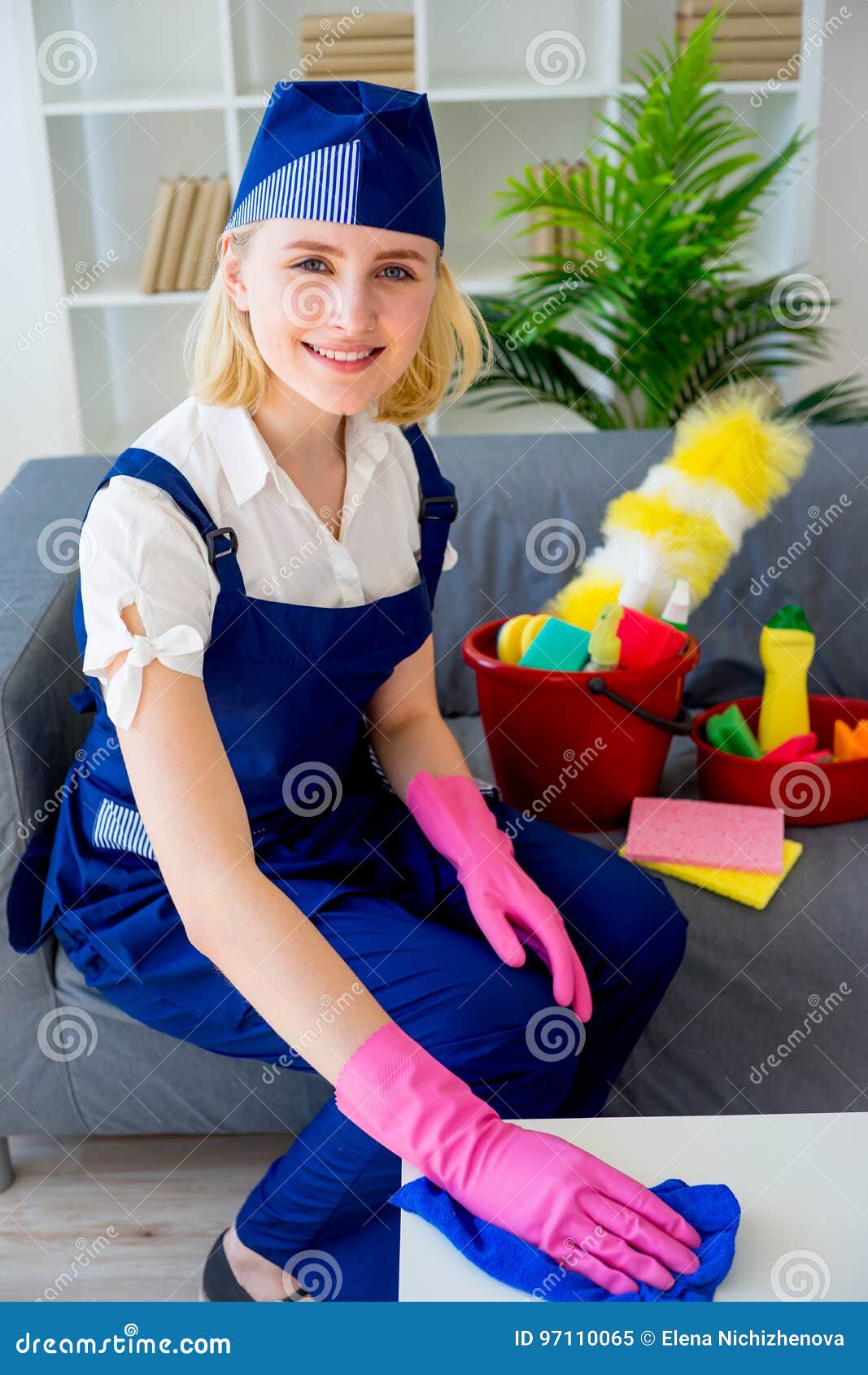 Maid of cleaning service stock image. Image of maid, gloves - 97110065