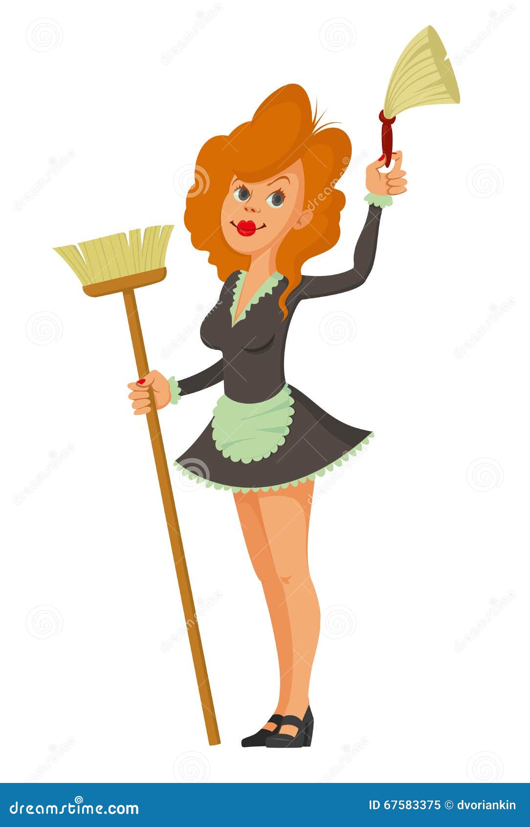 Maid and cleaning tools stock vector. Illustration of personnel - 67583375