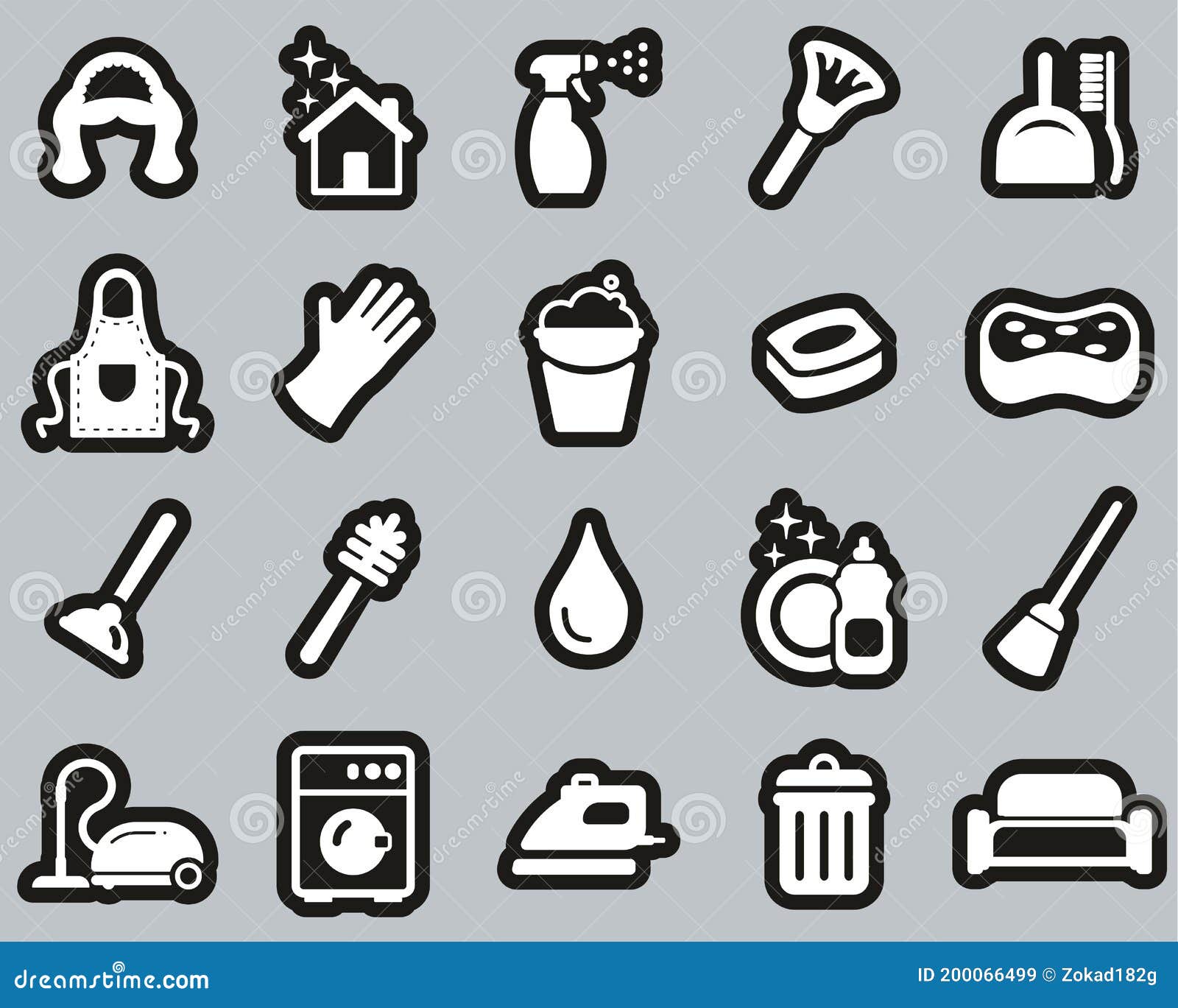 Maid or Housekeeper Icons White on Black Sticker Set Big Stock Vector ...