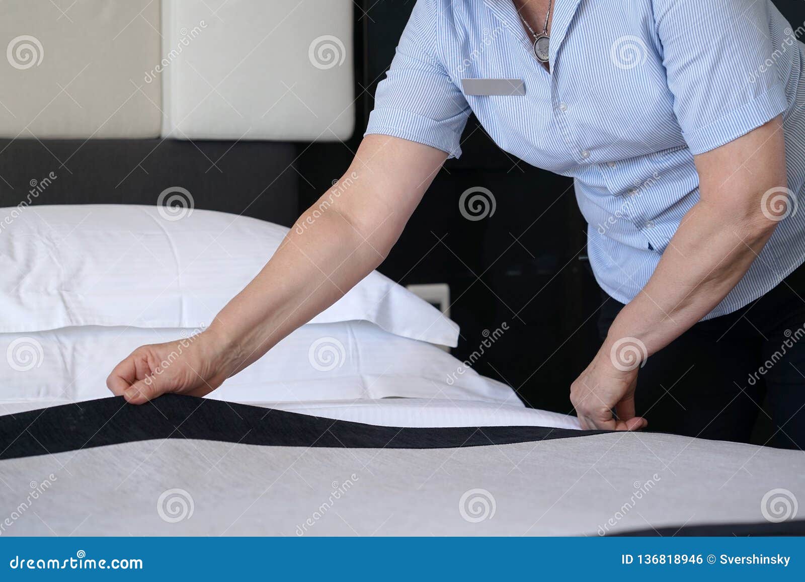 Maid Making Bed stock photo. Image of cleaning, housemaid - 136818946