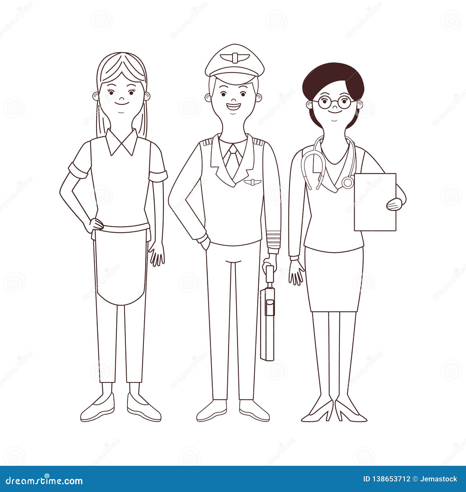 Maid pilot and doctor stock vector. Illustration of service - 138653712