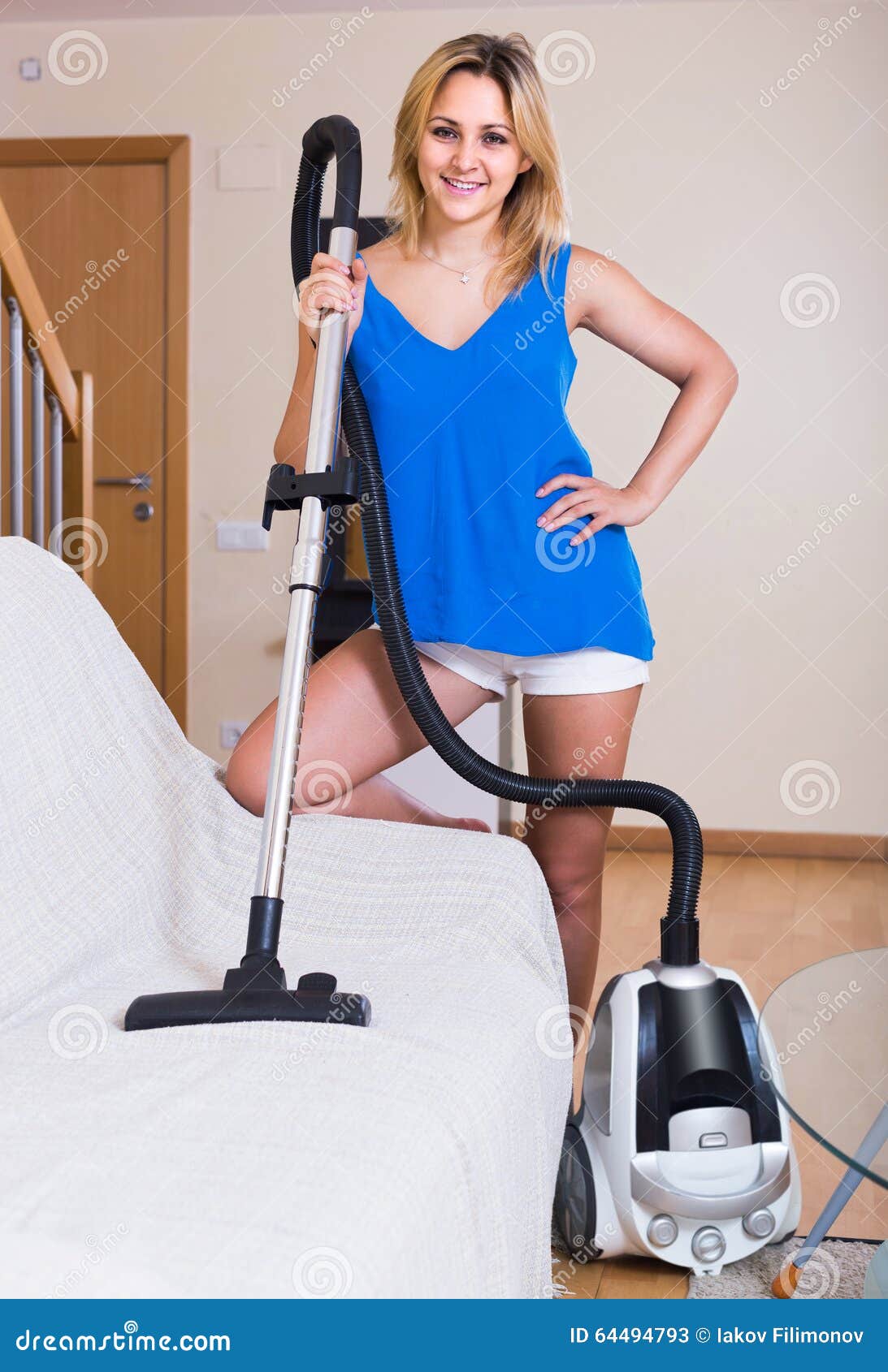 Maid Using Modern Hoover during Clean-up Indoors Stock Image - Image of ...