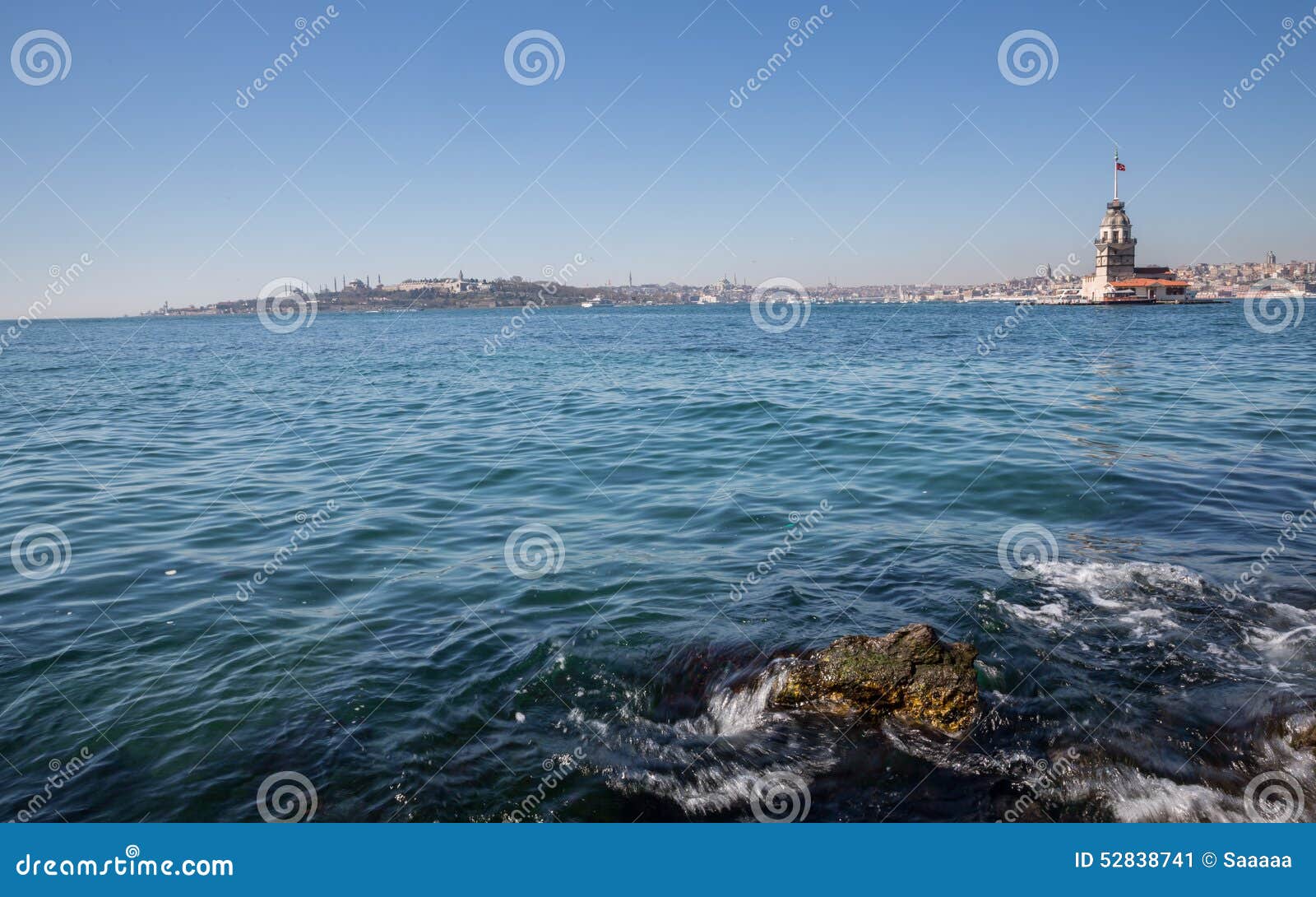 Maiden S Tower Lighthouse Wide Angle in Istanbul Stock Image - Image of ...