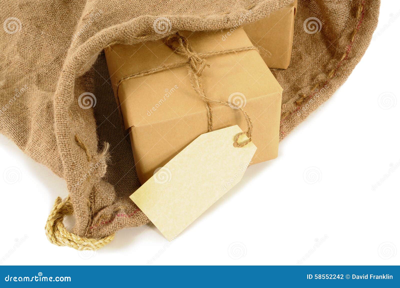 Mail Bag or Sack with Small Package, Manila Blank Label Stock Photo ...