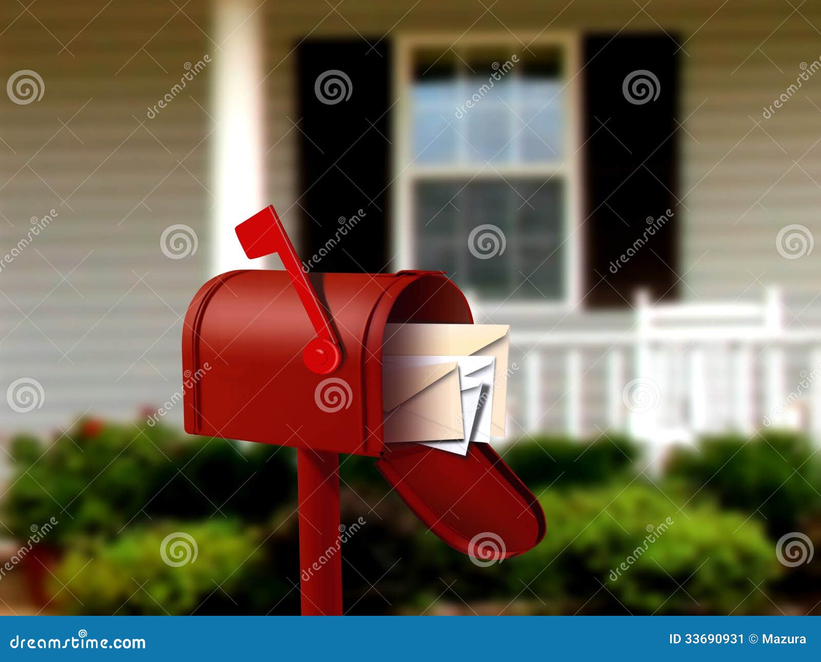 Mail Box in Front of a House Stock Illustration - Illustration of stamp ...