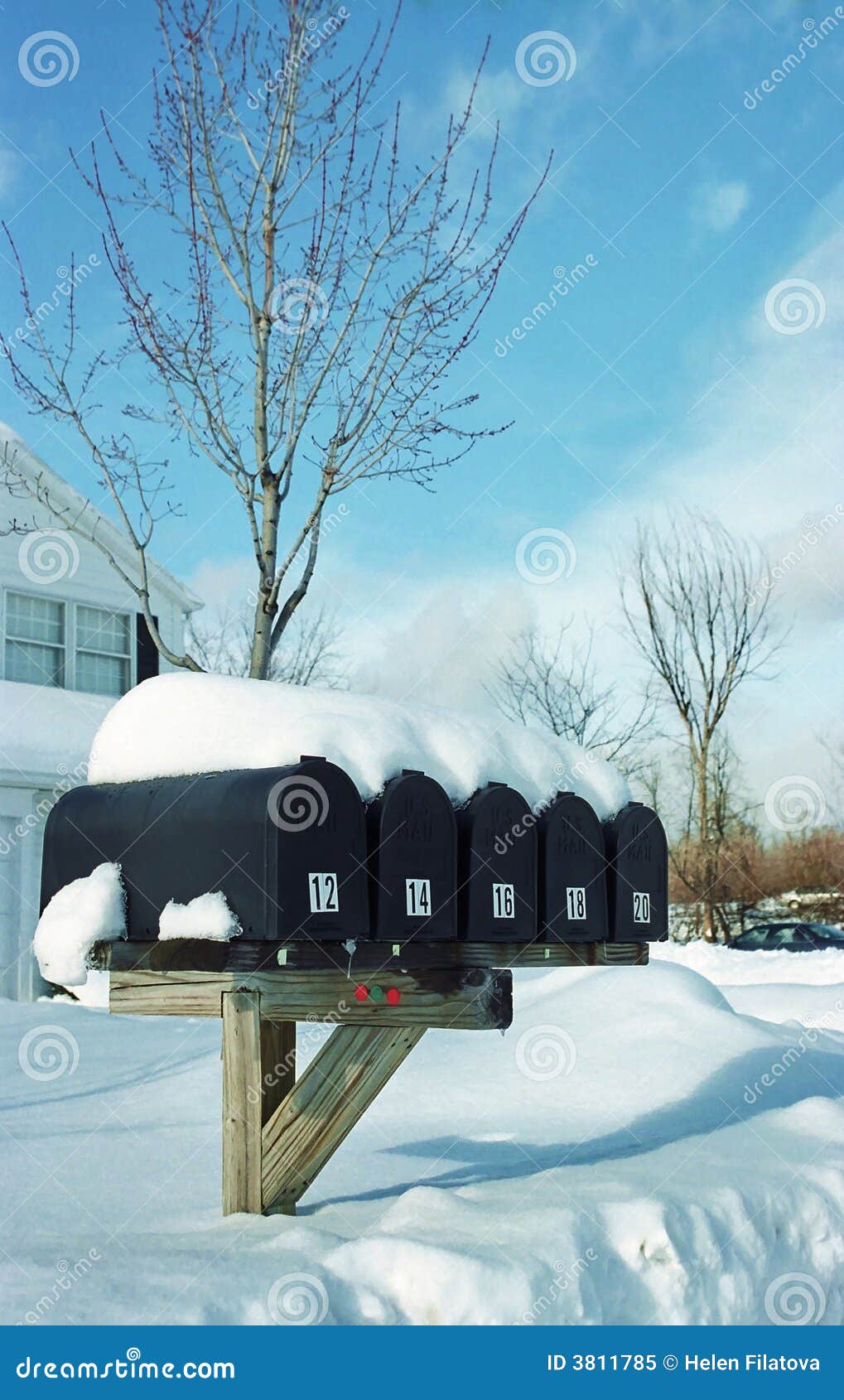 Mail boxes in the snow stock image. Image of card, delivering - 3811785