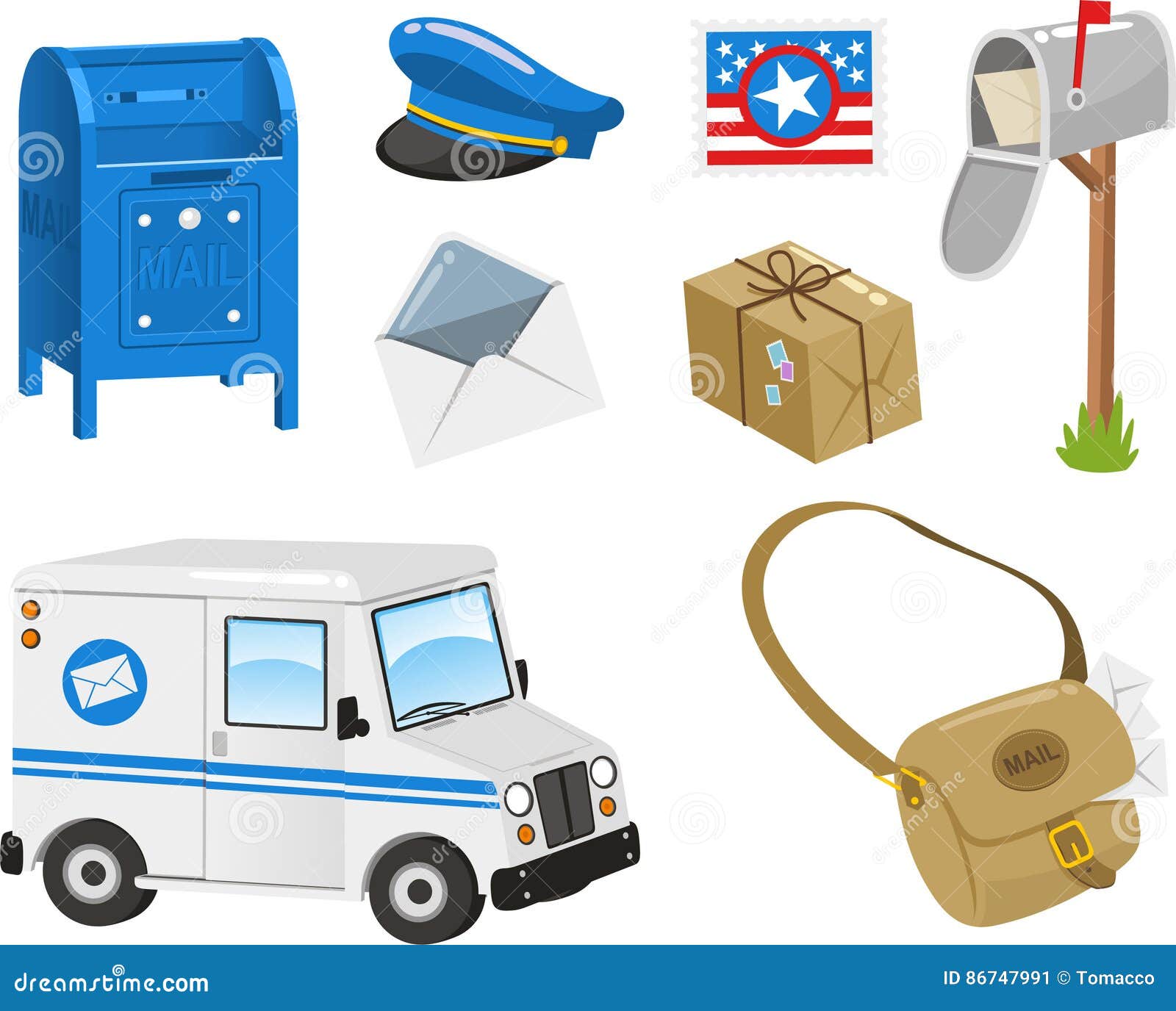 Mail Cartoon Icon Collection Stock Illustration - Illustration of stamp ...