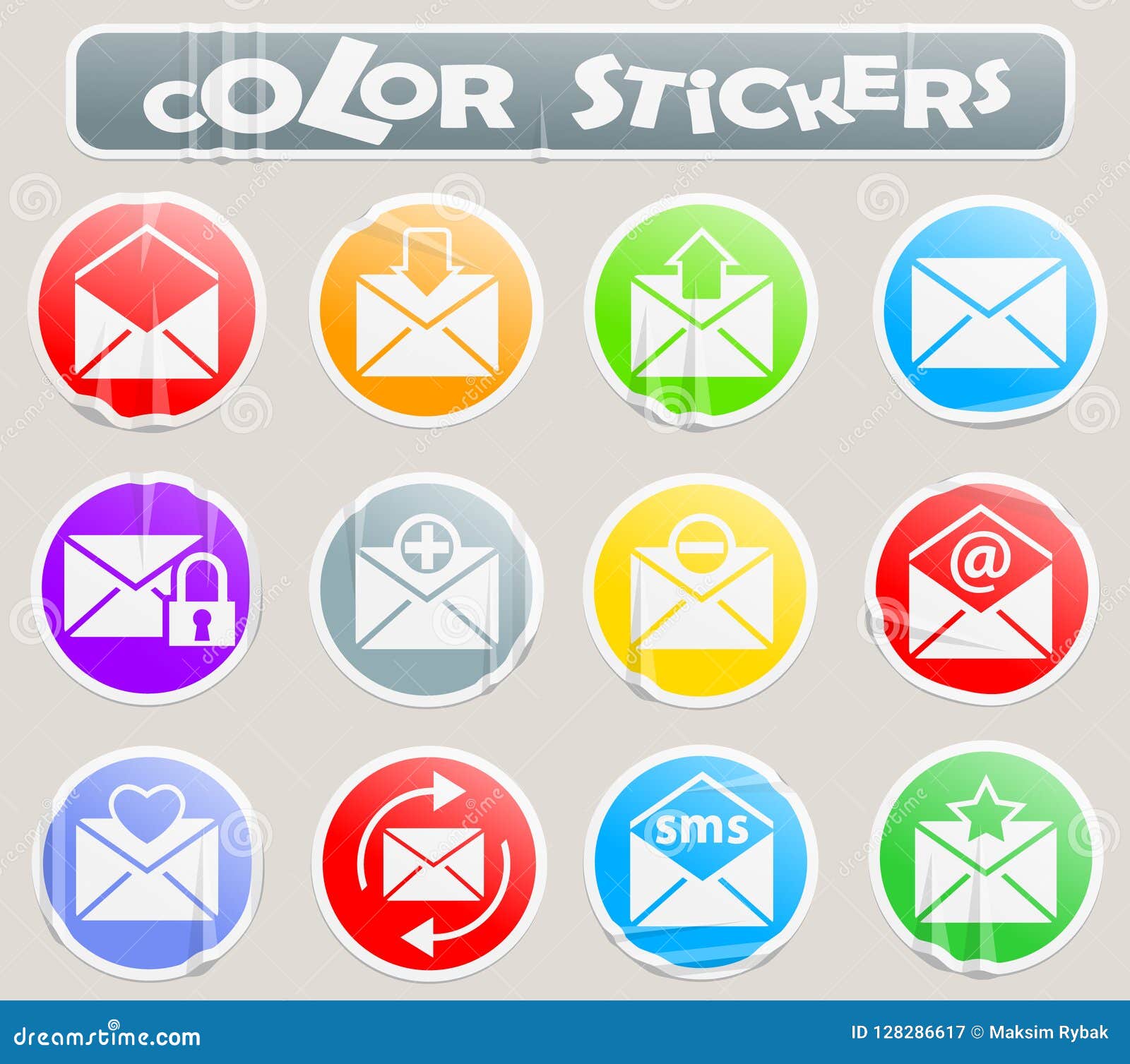 Mail color stickers stock vector. Illustration of sticker - 128286617