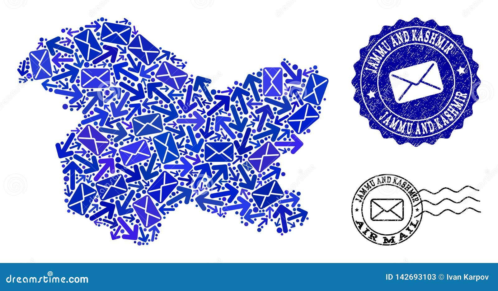 Mail Communication Collage of Mosaic Map of Jammu and Kashmir State and ...