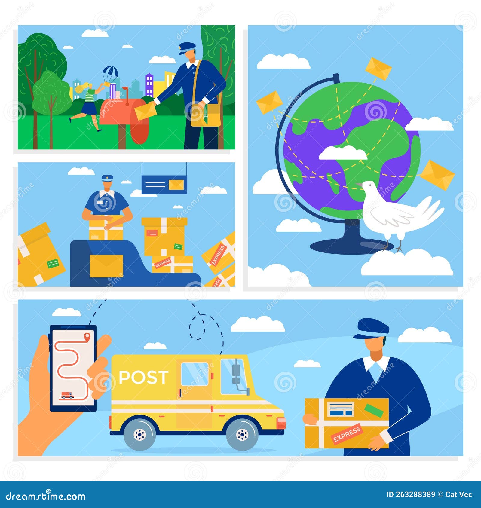 Postmen Delivering Letters Set, Funny Deliverymen Cartoon Characters ...