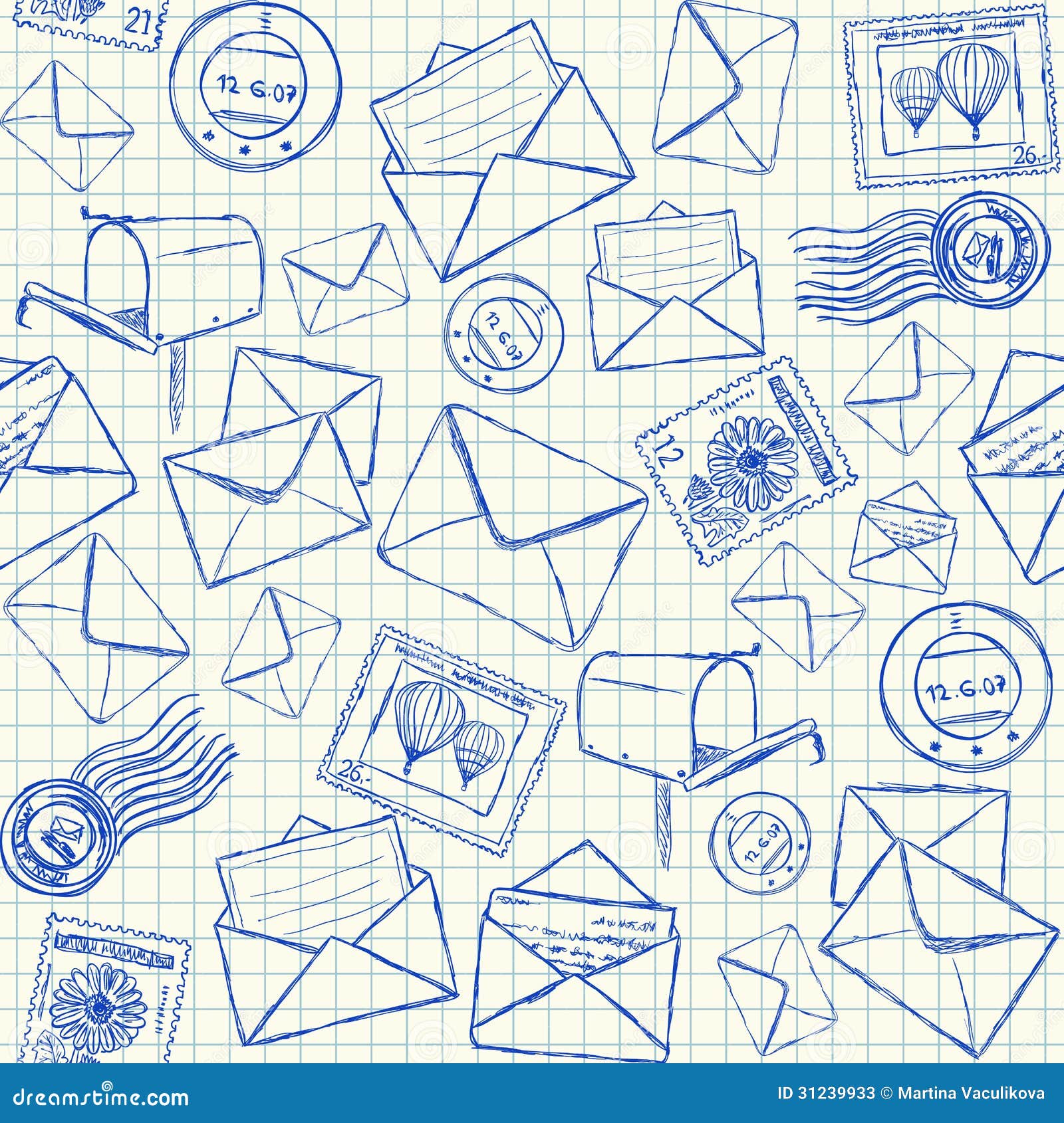 Mail Doodles Seamless Pattern Stock Vector - Illustration of postal ...