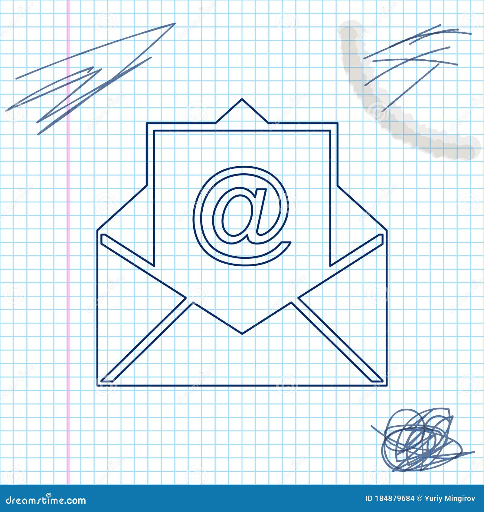 Mail and E-mail Line Sketch Icon Isolated on White Background. Envelope ...