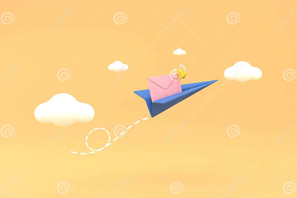 Mail Envelope and Bell Icon on Paper Plane Isolated Stock Illustration ...