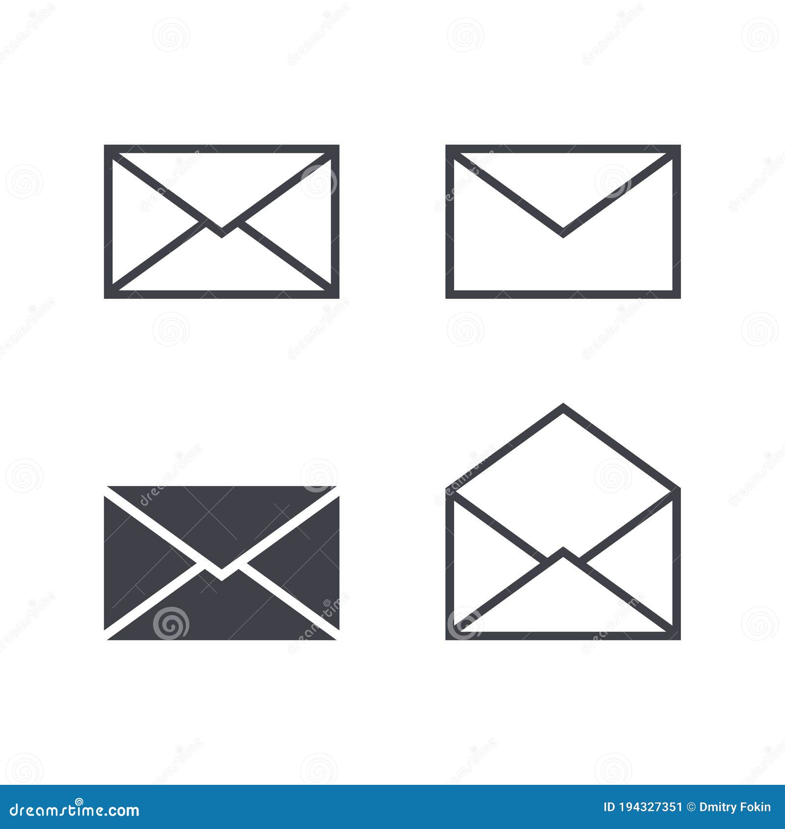Mail Envelope Icon Set, Flat Design Style Icons. Vector Illustration ...