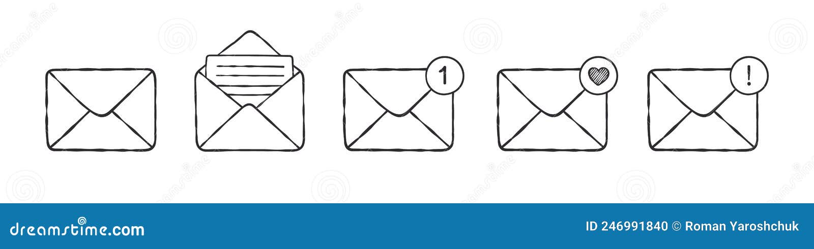 Mail Envelope Icon Set. Letter Envelopes. Hand-drawn Envelopes Stock ...