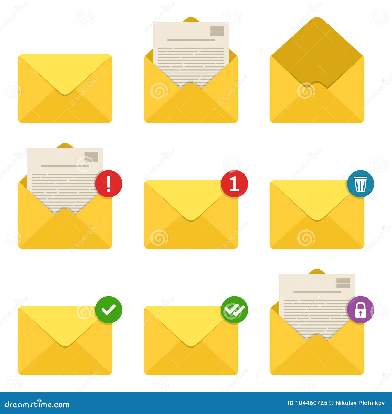 Mail Envelope Notifications Icons Set. Concept of Incoming Email ...