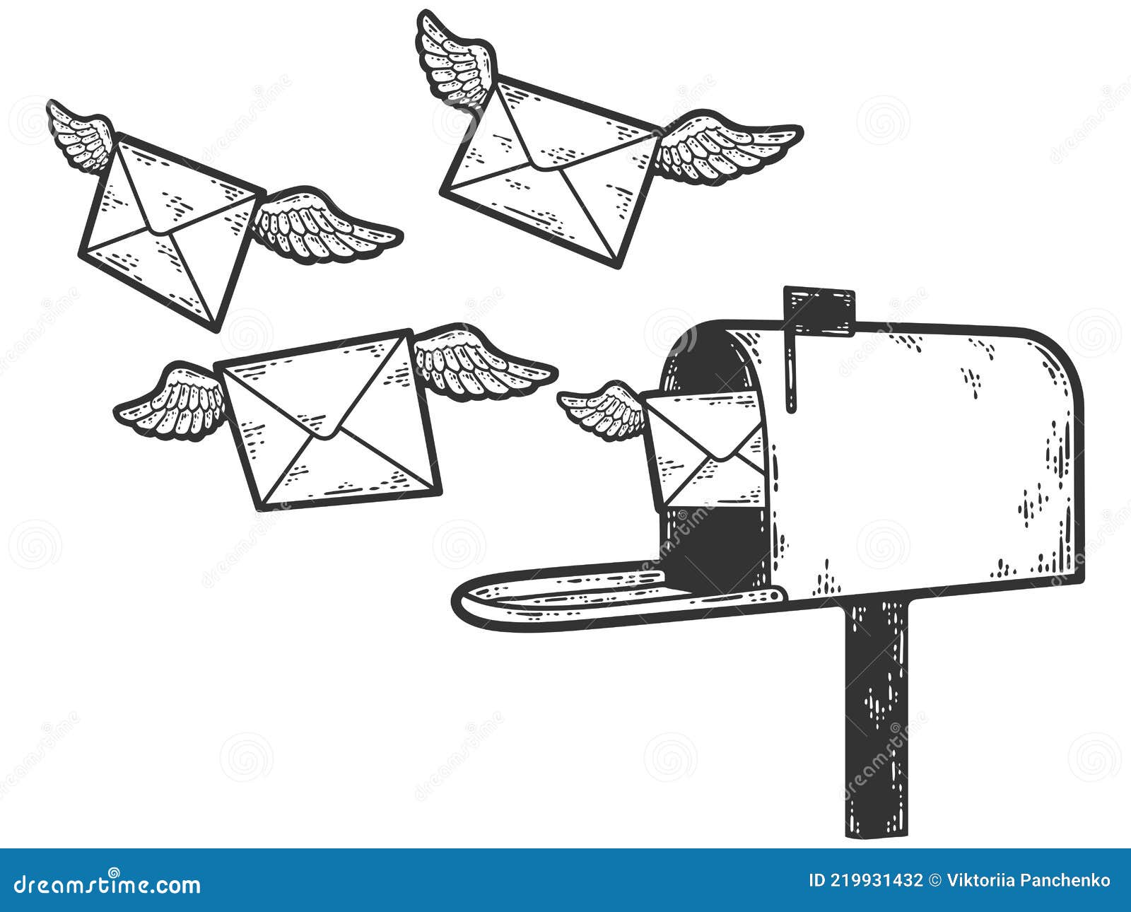 Mail Envelopes Fly Out of the Mailbox. Sketch Scratch Board Imitation ...