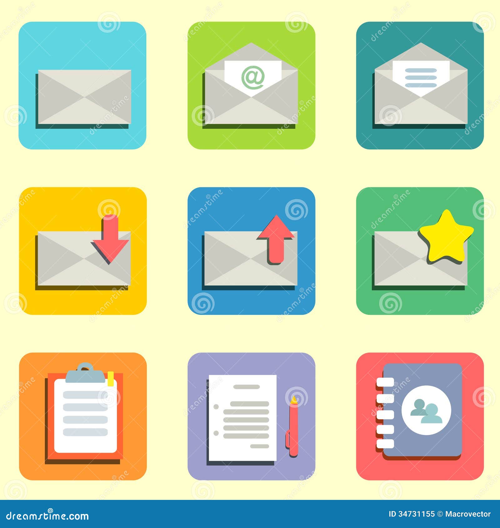 Mail flat icons stock vector. Illustration of list, internet - 34731155