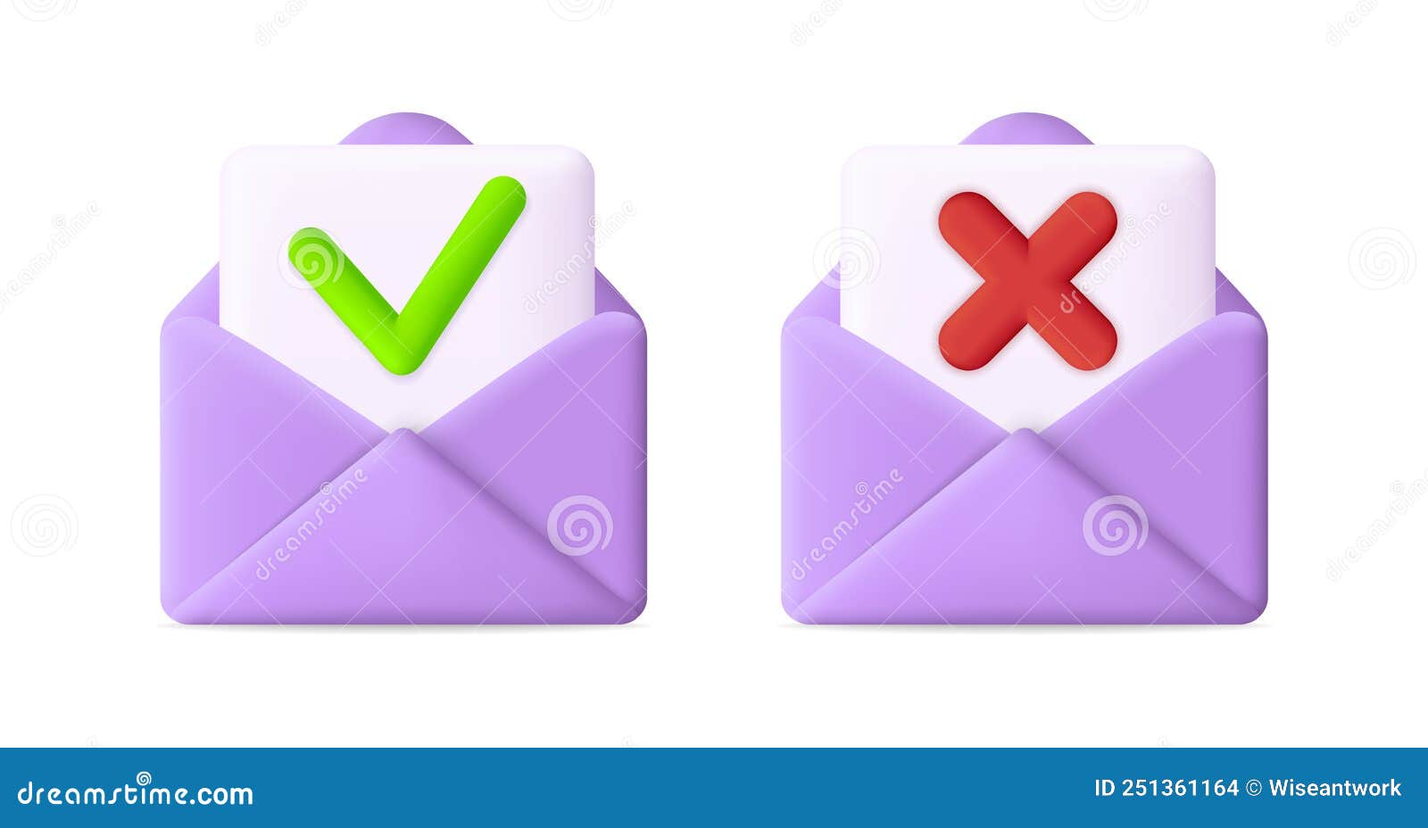 Mail Icon. 3d Envelope with Done Check and Cross. Email Message with ...