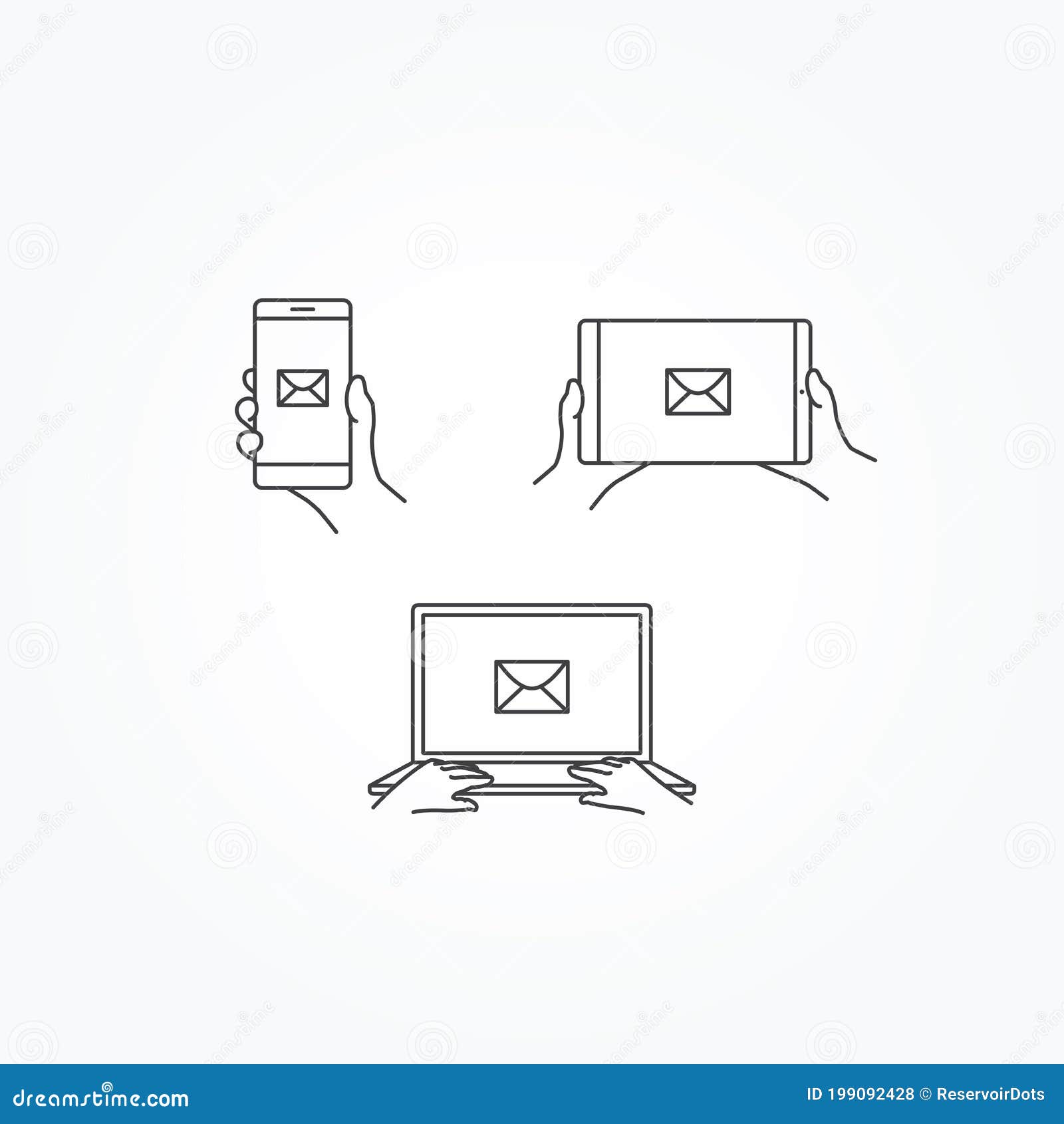 Mail Icon on Phone, Tablet & Laptop Stock Vector - Illustration of ...