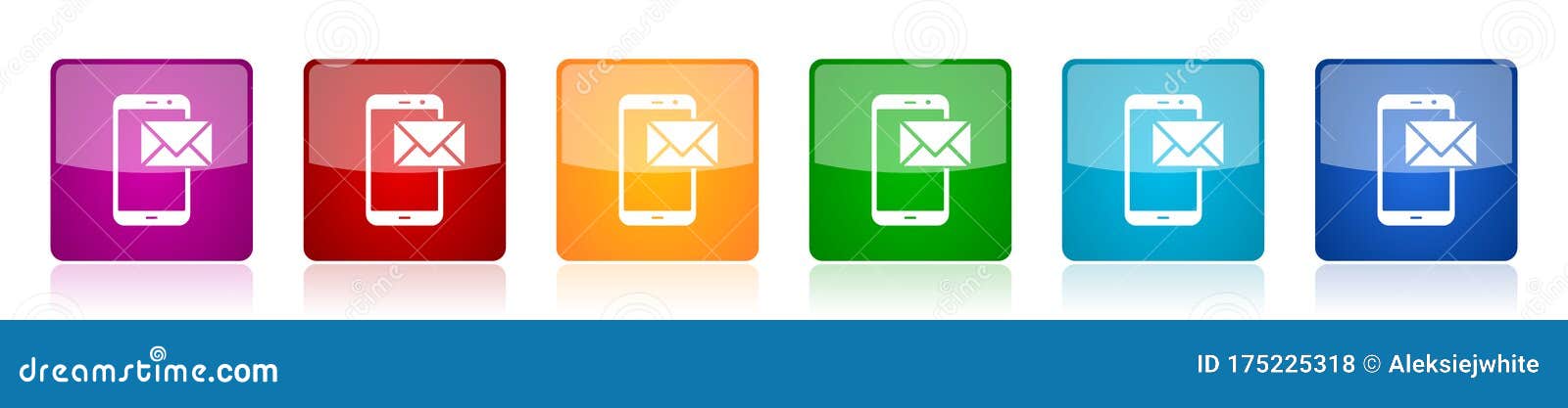 Mail Icon Set, Colorful Square Glossy Vector Illustrations in 6 Options ...