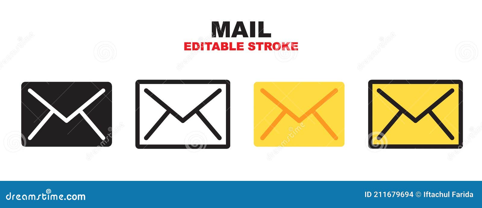 Mail Icon Set with Different Styles. Editable Stroke Style Can Be Used ...