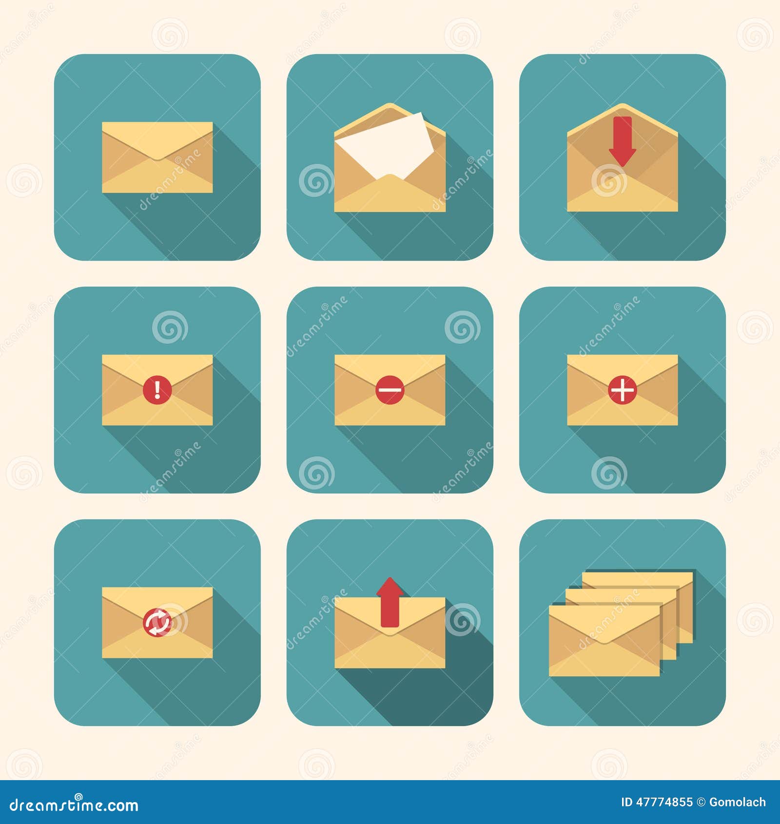 Mail Icon Set in Flat Design Stock Vector - Illustration of lock, open ...