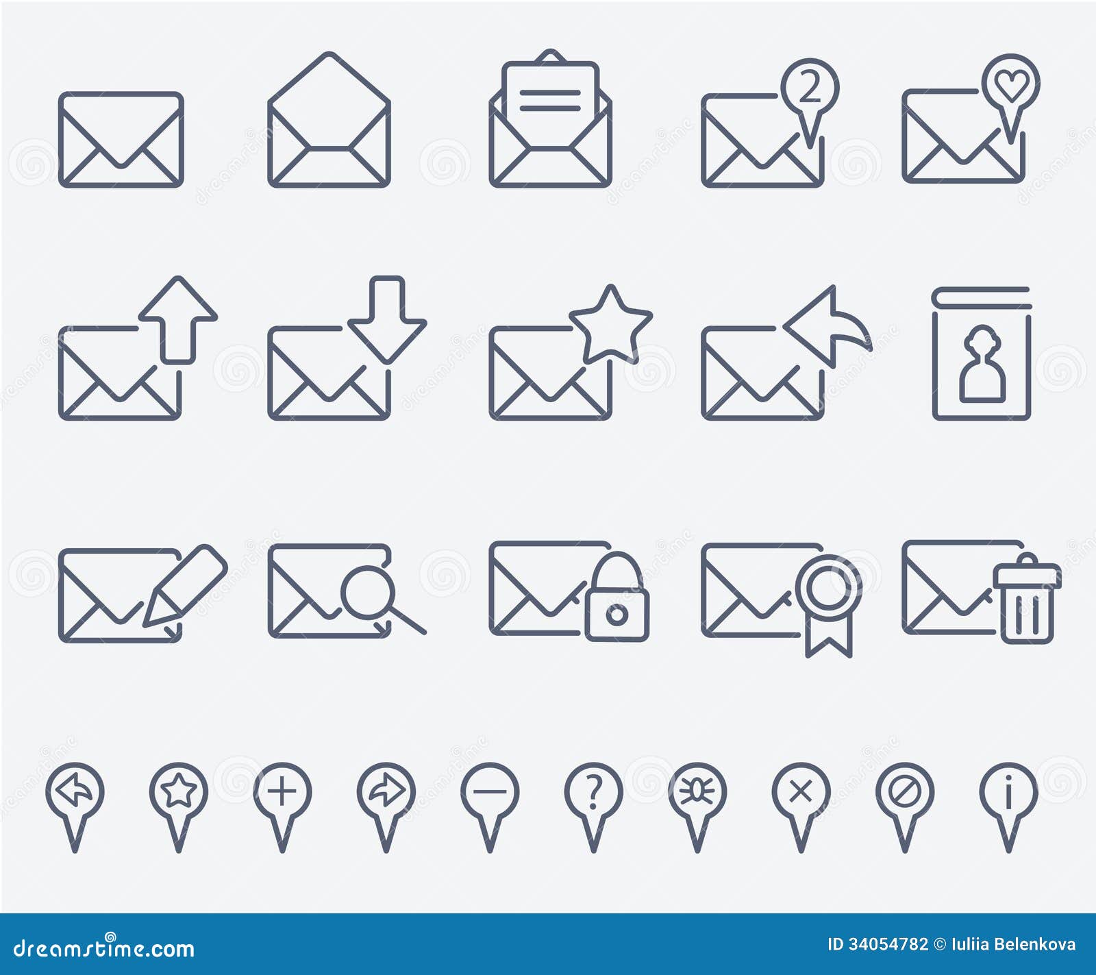 Mail icon set stock vector. Illustration of sign, email - 34054782