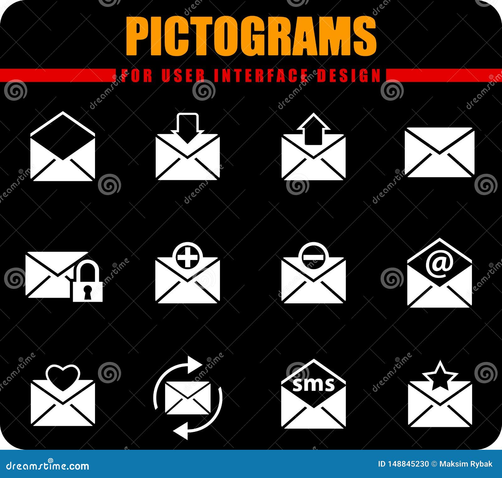 Mail icon set stock vector. Illustration of heart, symbol - 148845230