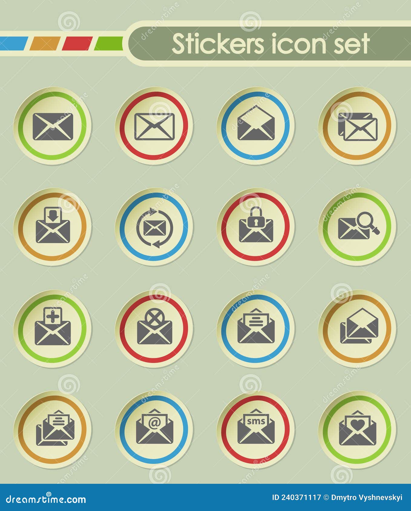 Mail icon set stock vector. Illustration of symbol, round - 240371117