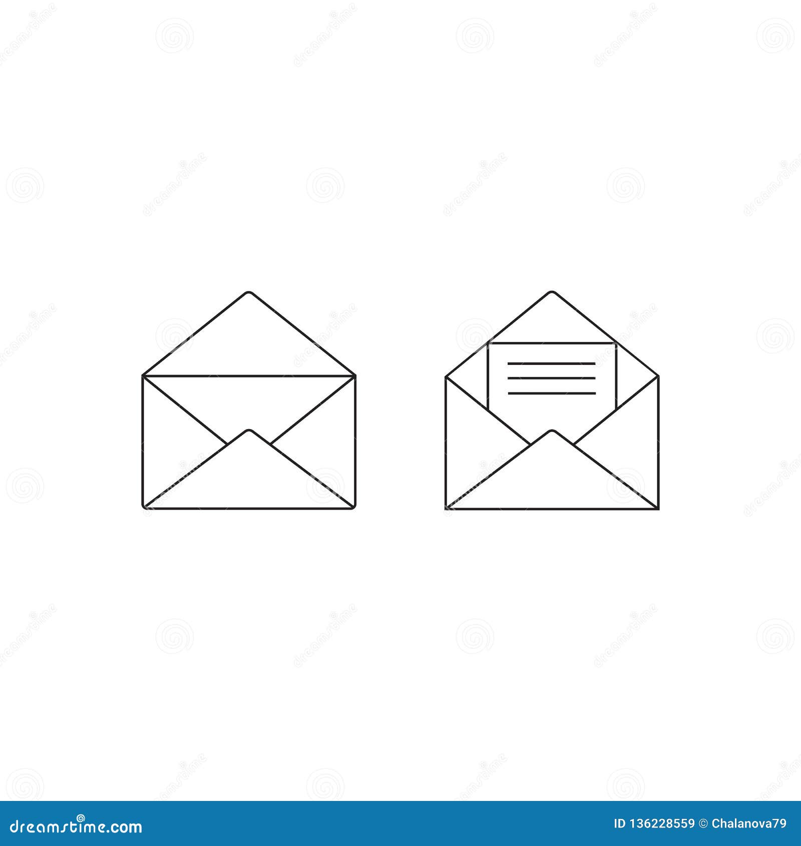 Mail Icon. Vector Illustration Isolated on White Background. Set of Two ...