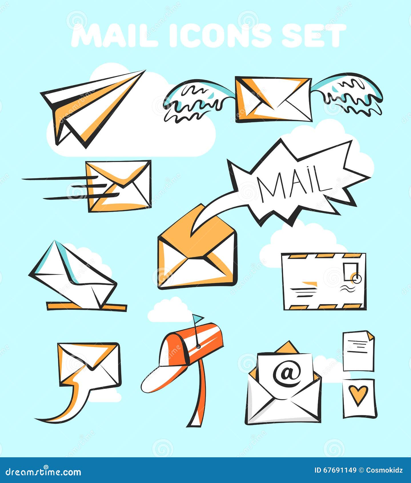 Mail Icons Set. Vector Pop Art Signs. Stock Illustration - Illustration ...