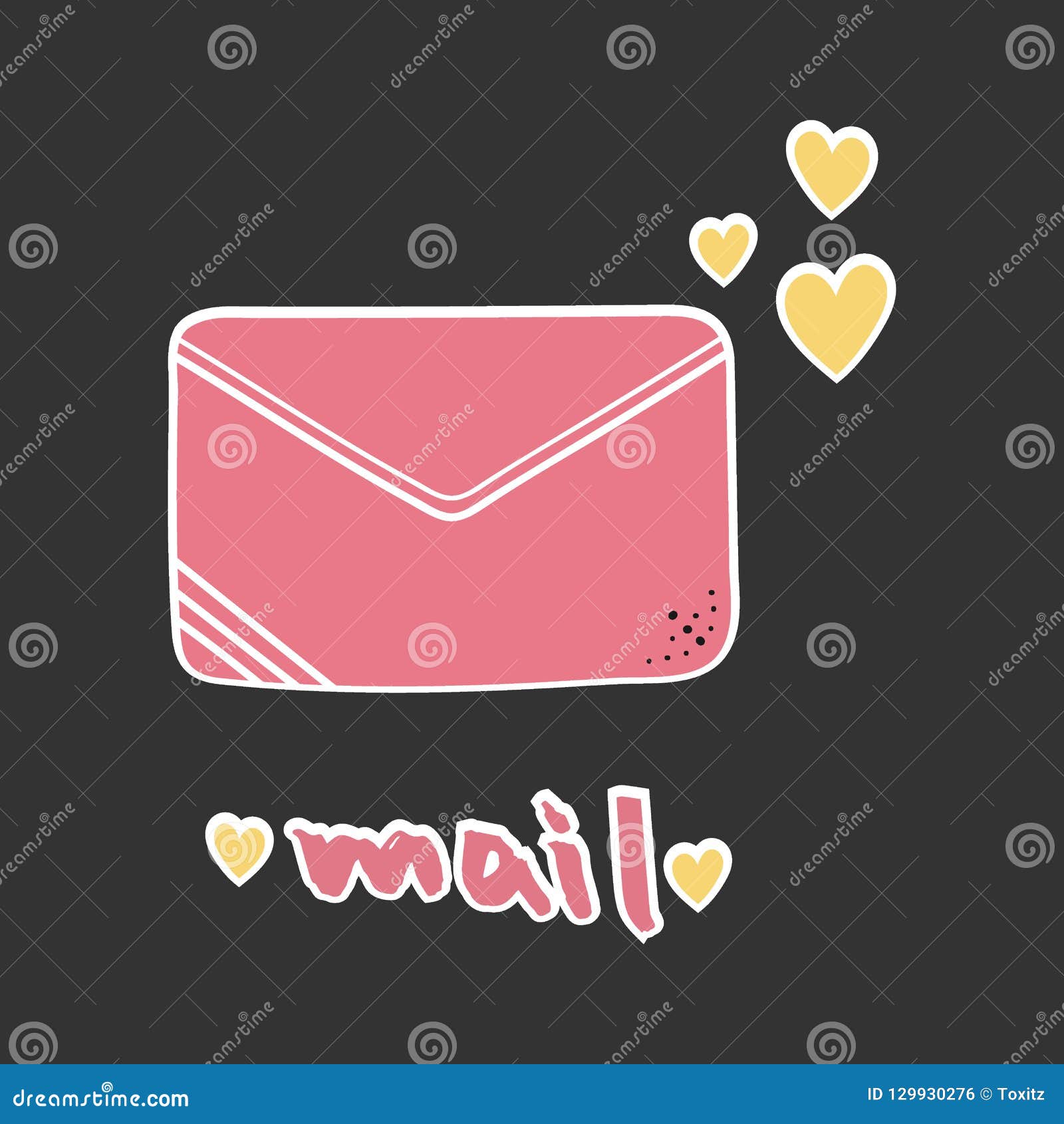 Mail Illustration with Text. Hand Drawn Vector on Black Backdrop Stock ...