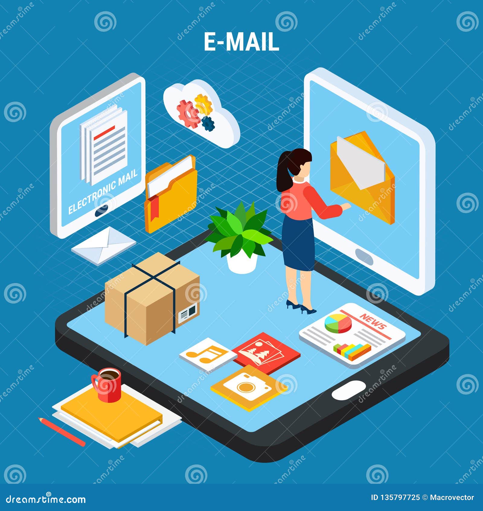 Mail Isometric Abstract Composition Stock Vector - Illustration of ...