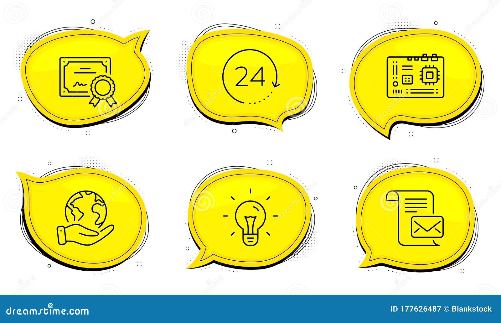 Mail Letter, 24 Hours and Motherboard Icons Set. Idea Sign. Read E-mail ...