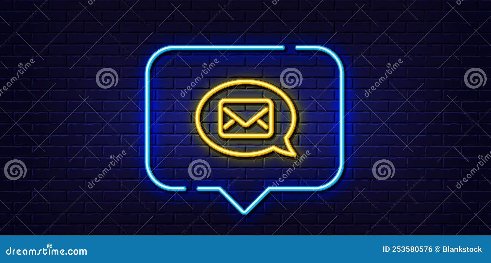 Mail Line Icon. Messenger Communication Sign. Neon Light Speech Bubble ...