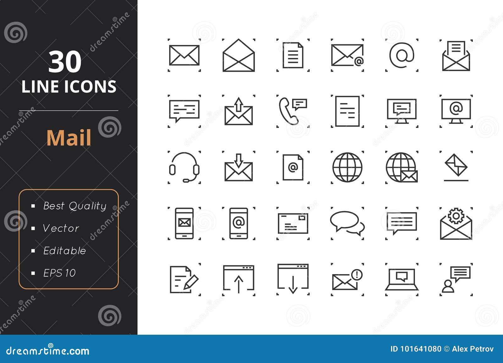 30 Mail Line Icons stock vector. Illustration of device - 101641080